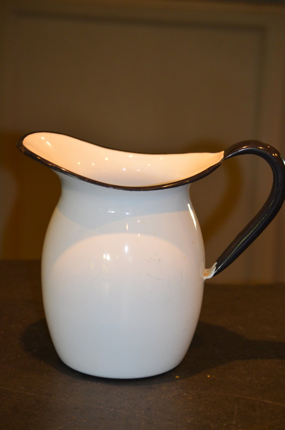White Enamelware/Porcelain Country Pitcher