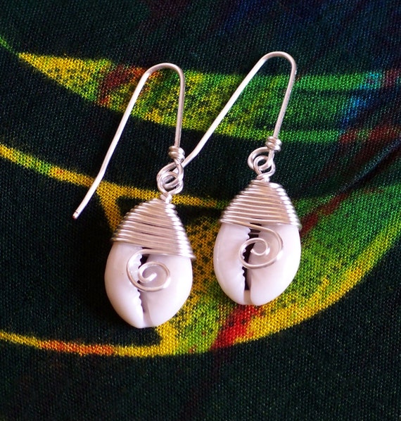 Wire Wrapped Cowrie Shell Earrings Beach Cowrie Shell