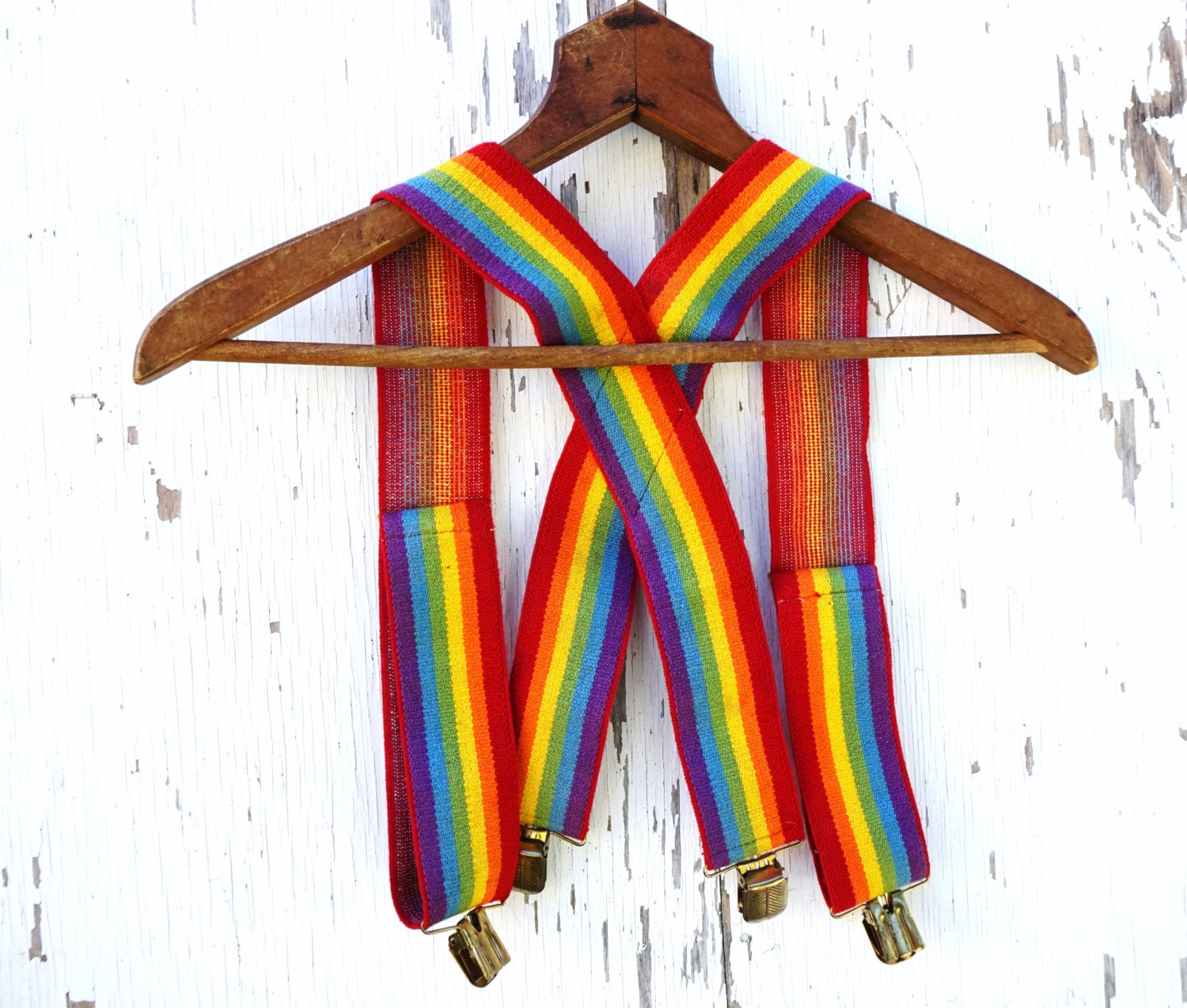 Vintage 70s Wide Rainbow Suspenders – ADULT Unisex – Clip On – Gold ...
