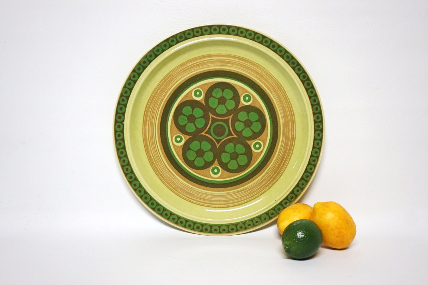 MOD Serving Tray – Large Vintage Ceramic Floral Plate – Retro Green and ...
