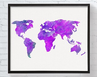Purple world map | Etsy