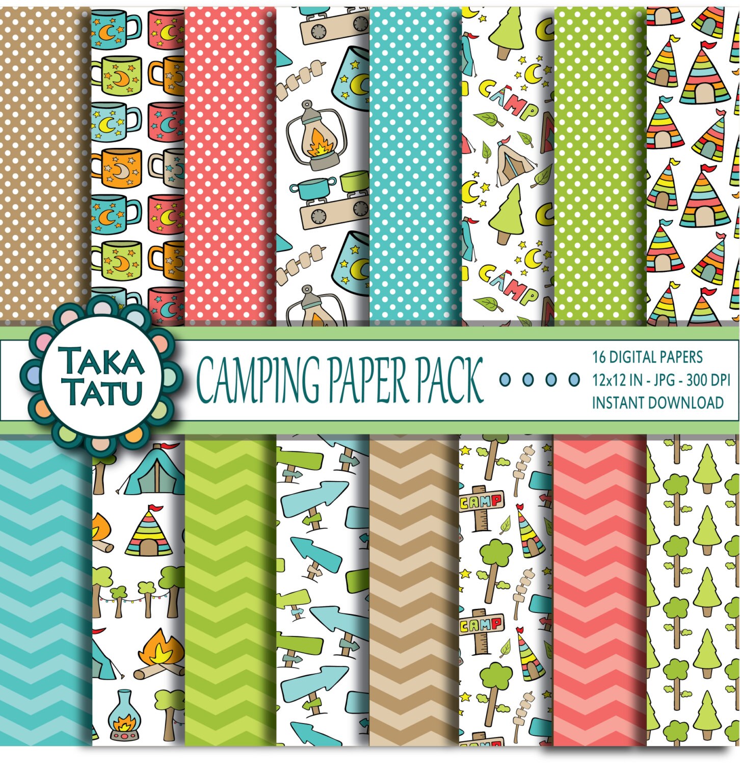 Camping Trip Paper Pack Patterned Paper / Camping by TakaTatu