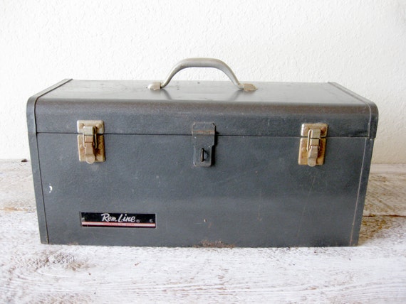 Vintage Rem Line Grey Metal Utility Tool Box Industrial Tool