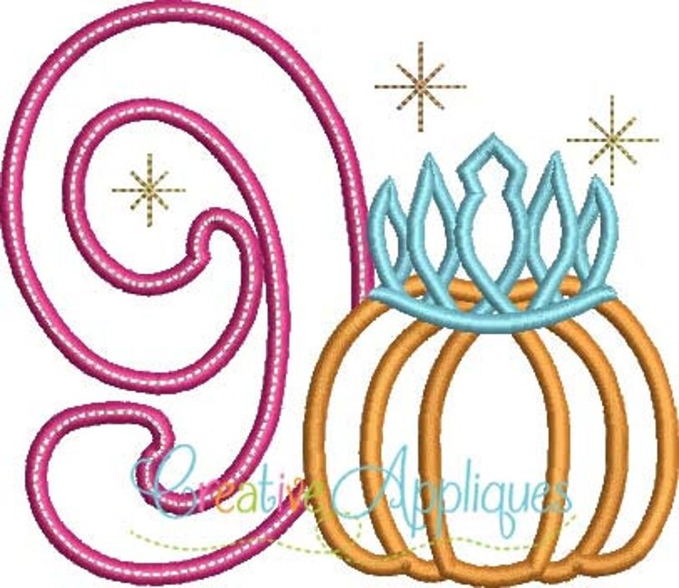 Pumpkin Princess Crown Number 9 Digital by Creativeapplique