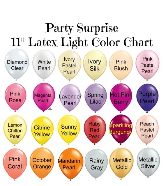 Balloons Color Chart latex 11 coral mint pearl red white