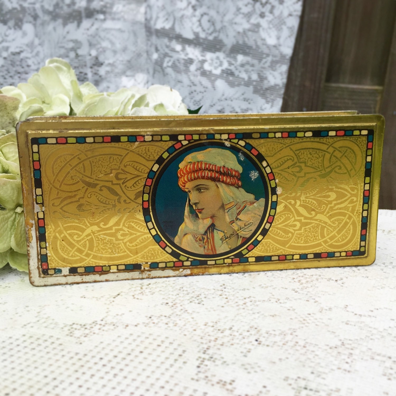 Antique Rudolph Valentino tin box, Henry Clive Canco Beautebox ...