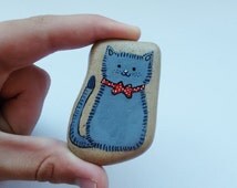 Unique painted rock cat related items | Etsy