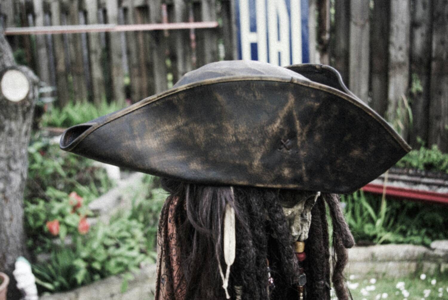 Leather captain jack tricorn hat.