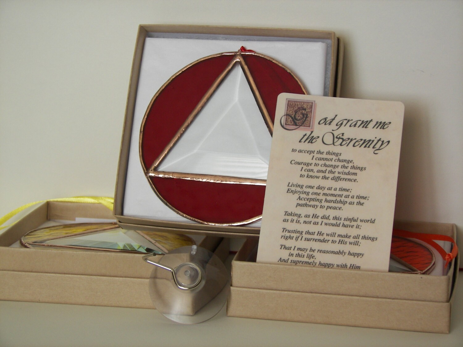 AA Recovery Symbol Serenity Prayer Stained by ChapmanStainedGlass