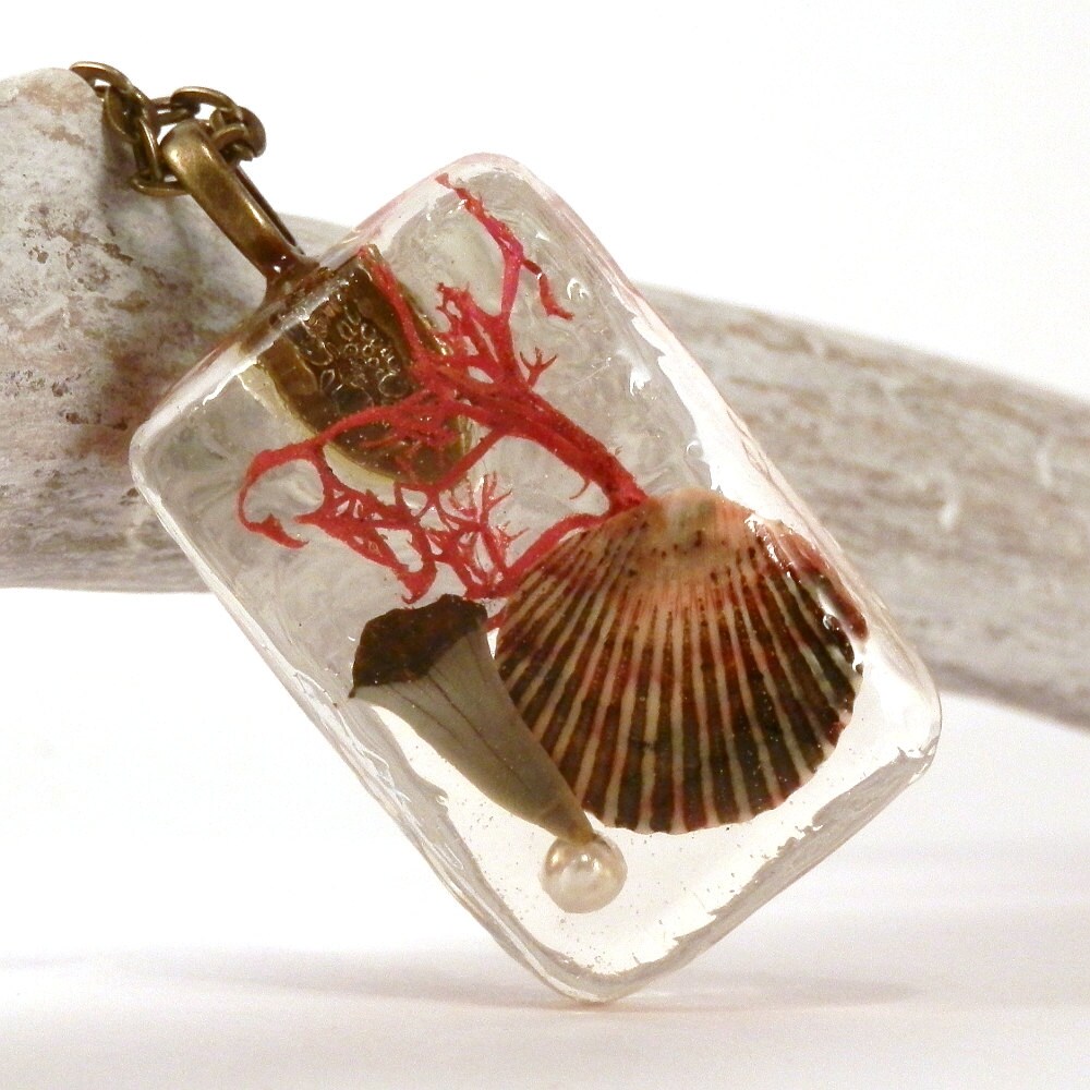 Beach Resin Pendant Beach Resin Necklace Seashell Resin