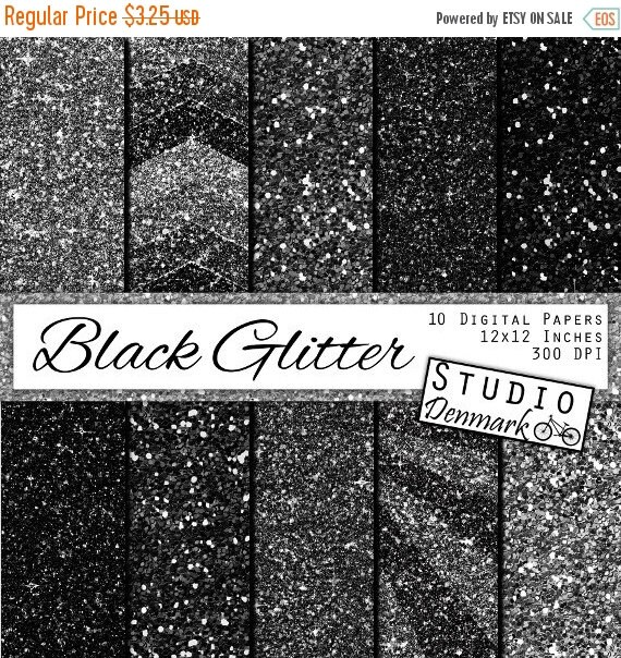 SALE Black Glitter Digital Paper – Black Sparkle Chunky Glitter Chevron ...