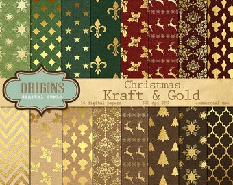 Digital paper brown honeycomb digital paper kraft gold gray