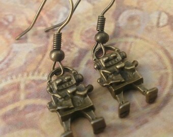 Items similar to Silver Android Earrings, Sterling Silver Robot ...