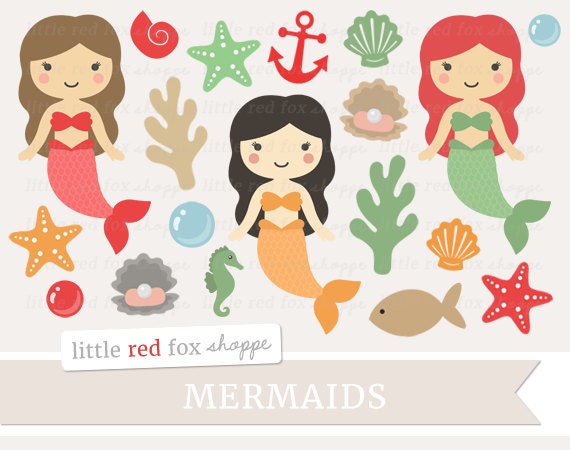 Mermaid Clipart Ocean Clip Art Princess Sea by LittleRedFoxShoppe