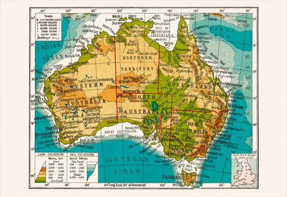 VINTAGE AUSTRALIA MAP Vintage Map of Australia Australia