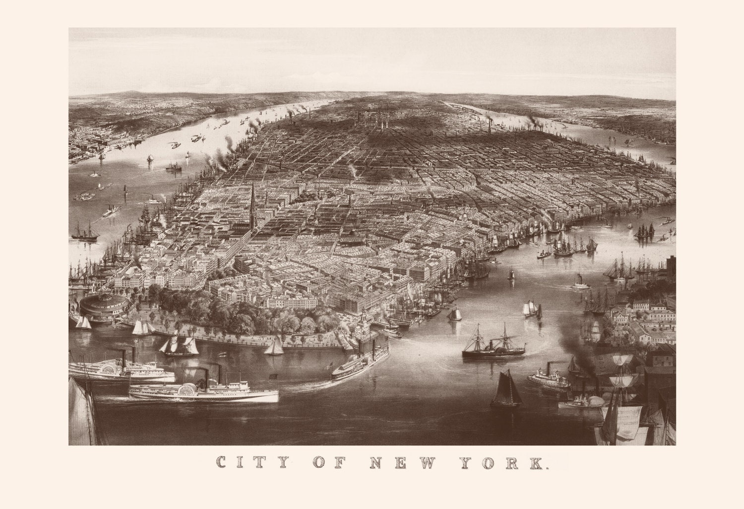 ANTIQUE MAP of MANHATTAN Vintage Map of New by EncorePrintSociety