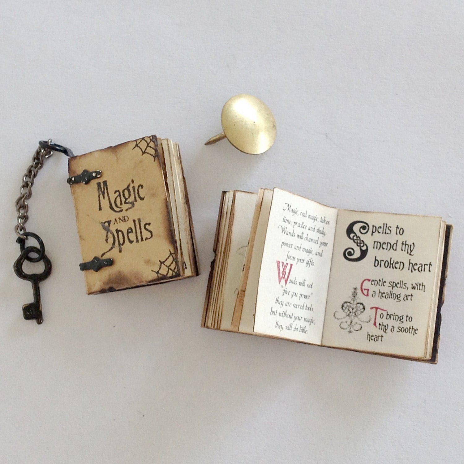 Miniature 'Aged' Magic & Spell Book with printed