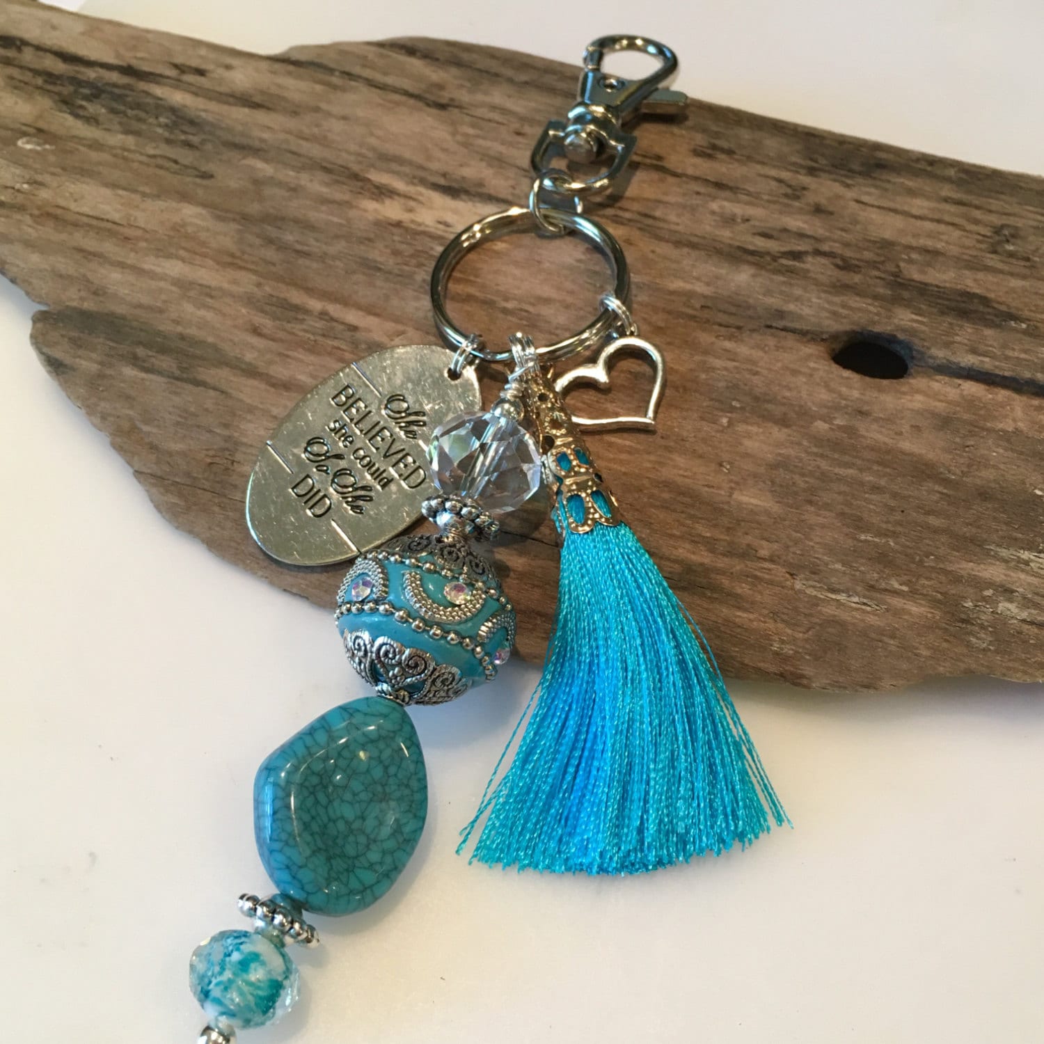 Boho Keychain Inspirational Keychain Beaded by BohoBlissCreations