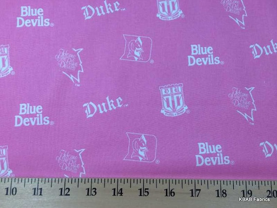 Pink & White Duke Blue Devils Fabric By the Yard Half Fat