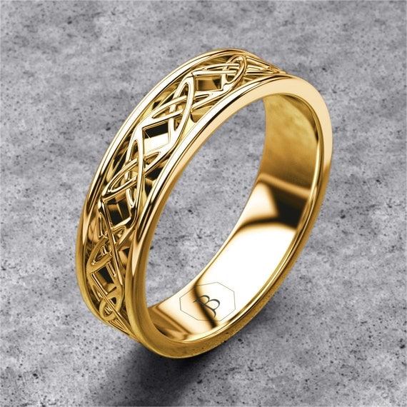 Gold Celtic Band Mens Celtic Ring Celtic Wedding by BravermanOren