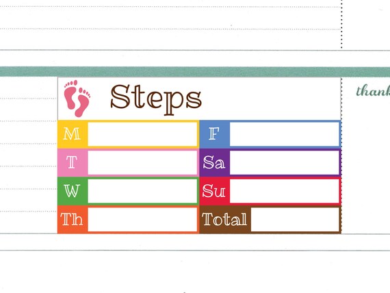 Daily Step Count stickers for Erin Condren horizontal layout