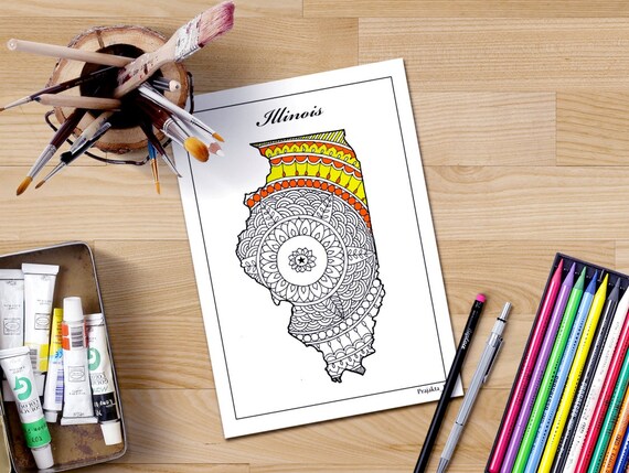 Illinois map usa decorative maps coloring page united states