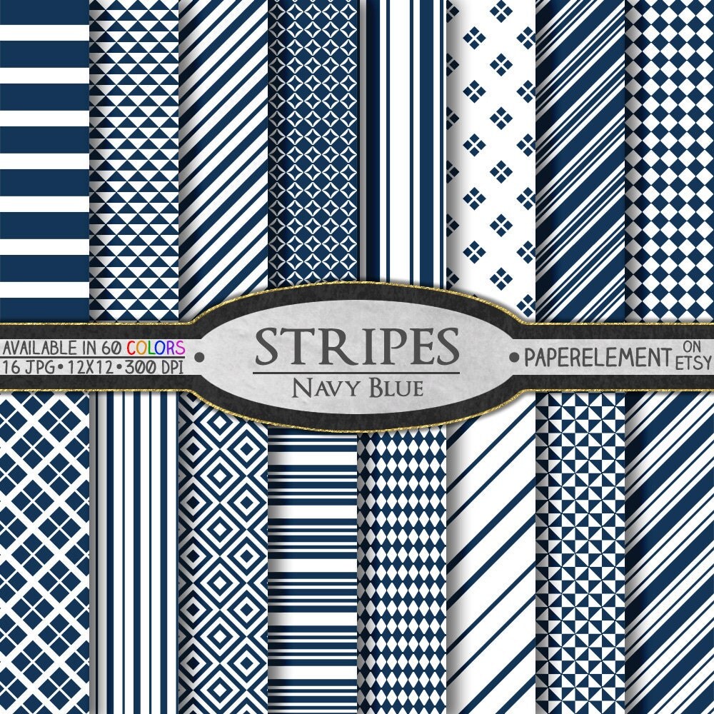 Navy Blue Stripe Digital Paper: Navy Blue Stripes Paper Blue