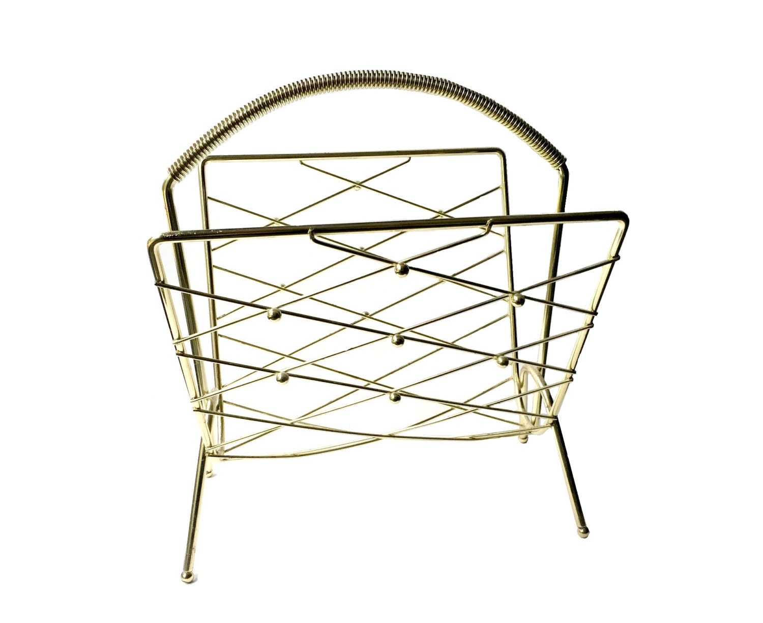 Mid Century Atomic Magazine Rack. Brass Magazine Stand with Handle ...