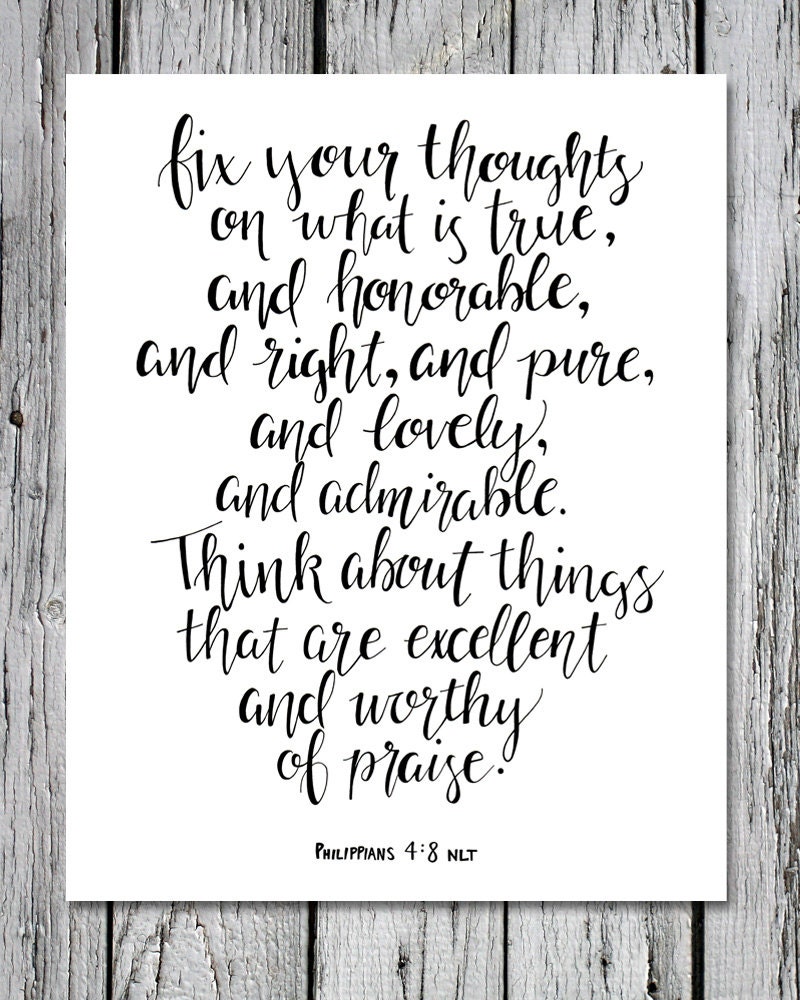 Philippians 4:8 Hand-lettered Bible Verse // by FarBetterThings0