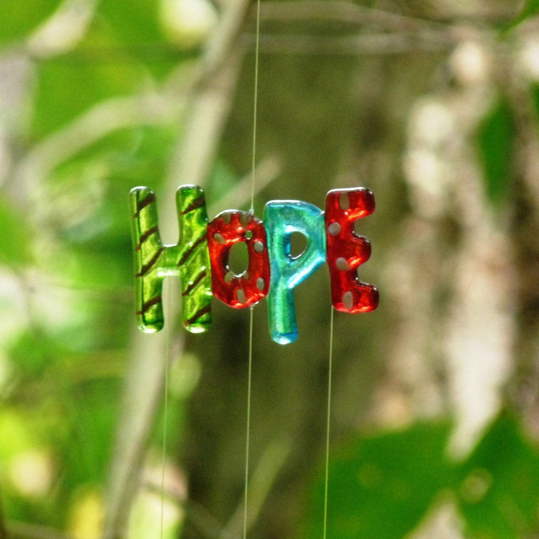 Beautiful Fused Glass HOPE Ornament & Spoon FIsh Windchime