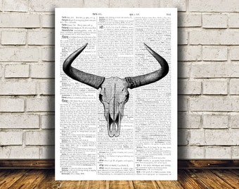 Bull skull print | Etsy