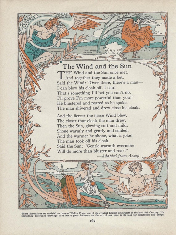 1937 Aesop's Fables Wind and Sun Color by CelticHeartArt on Etsy