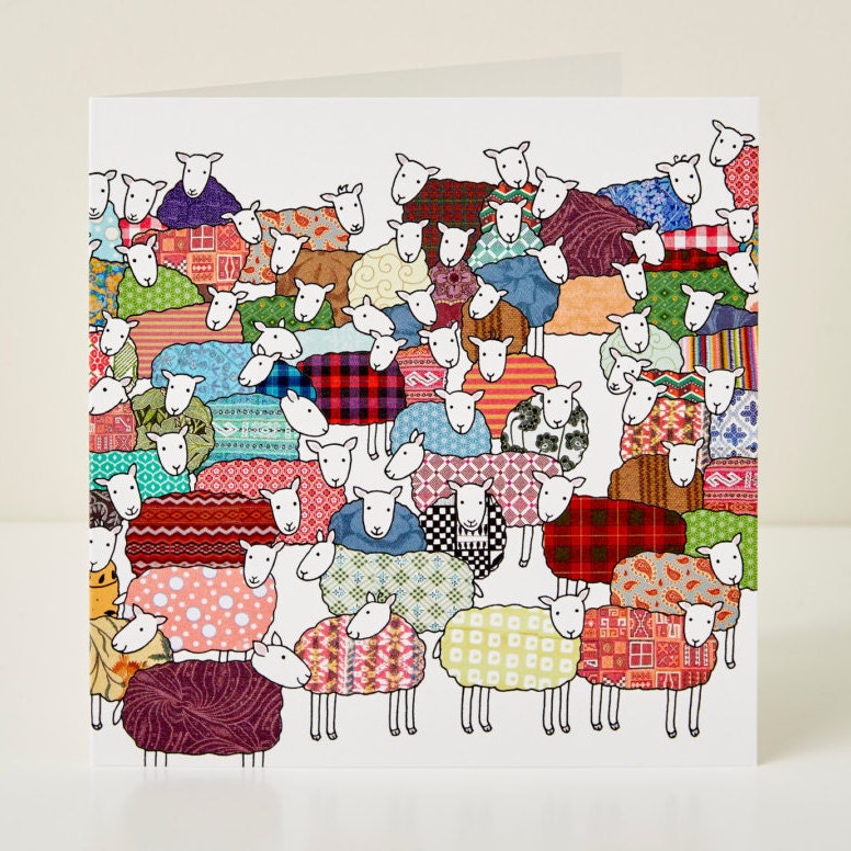 Flock of Colourful Sheep Greeting Card