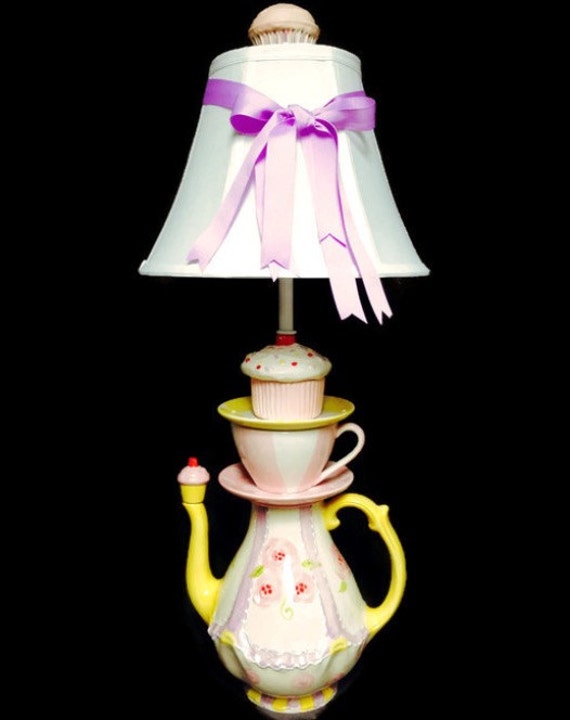 Teapot Lamp Cupcake Lamp Tea Party Decor by whimsicalcollections