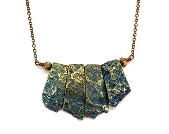 Crystal shard necklace pale iridescent peach and silver