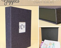 NEW // Personalized Baby Memory Box (Large 13" x 10" x 2")... Navy Burlap