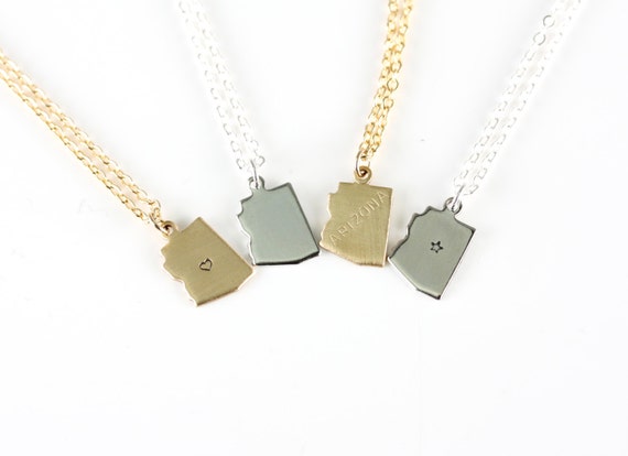Arizona State Charm Necklace Gold Arizona Necklace by FreshyFig