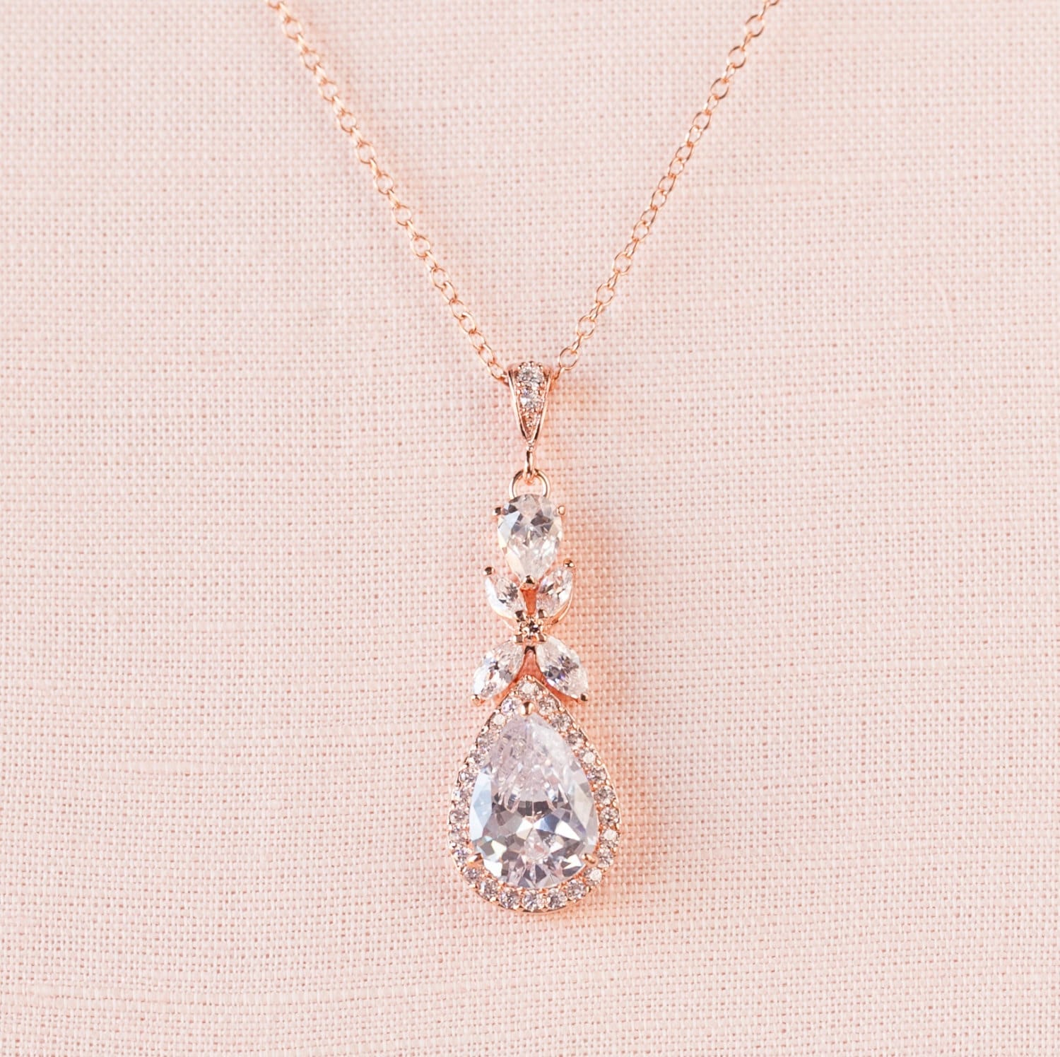 Rose Gold Bridal Necklace Crystal Wedding Jewelry Crystal