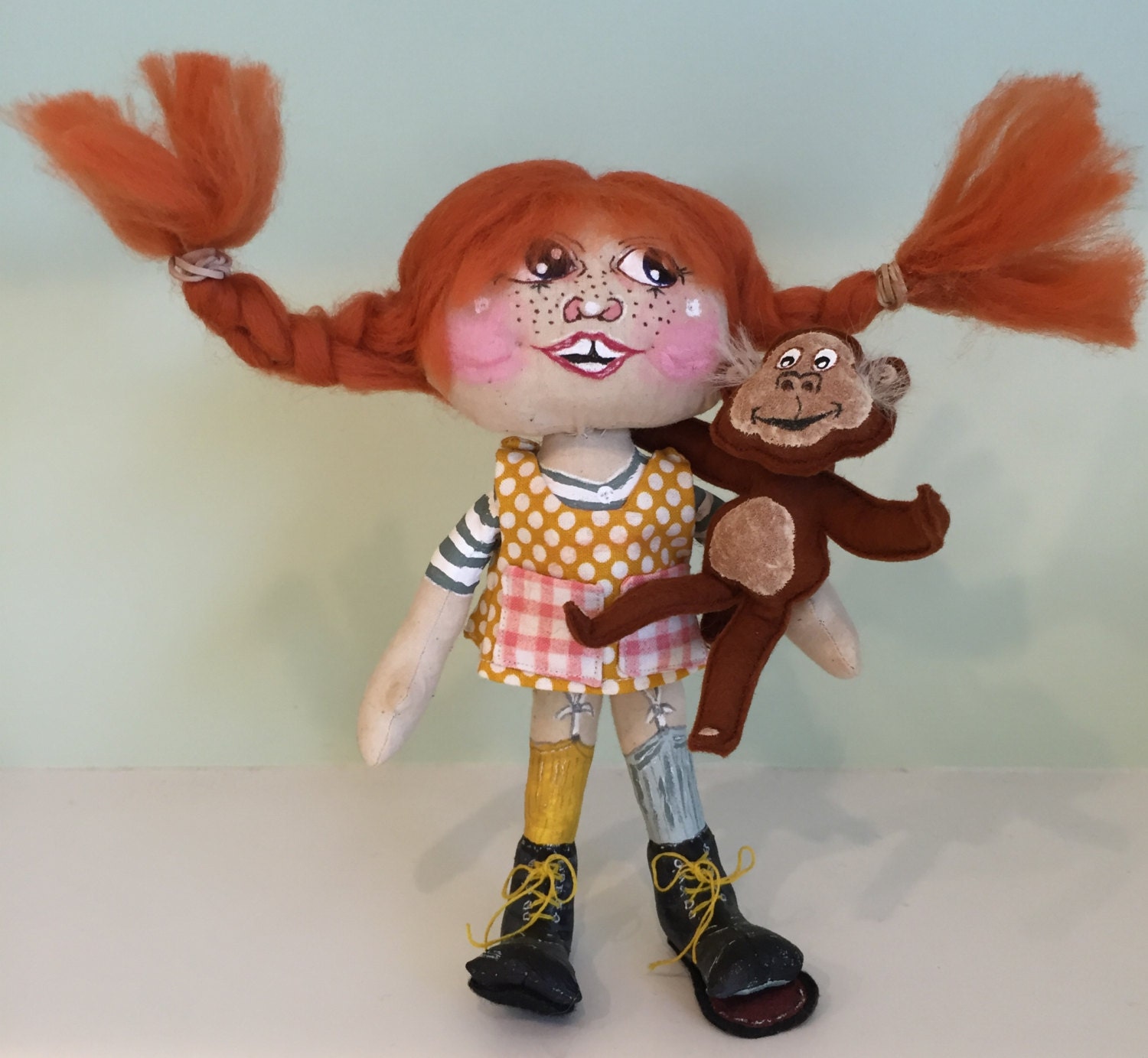 PIPPI LONGSTOCKING Art Doll Hand Painted Handmade