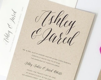 Calligraphy Script Wedding Invitation Rustic by PaperTieAffair