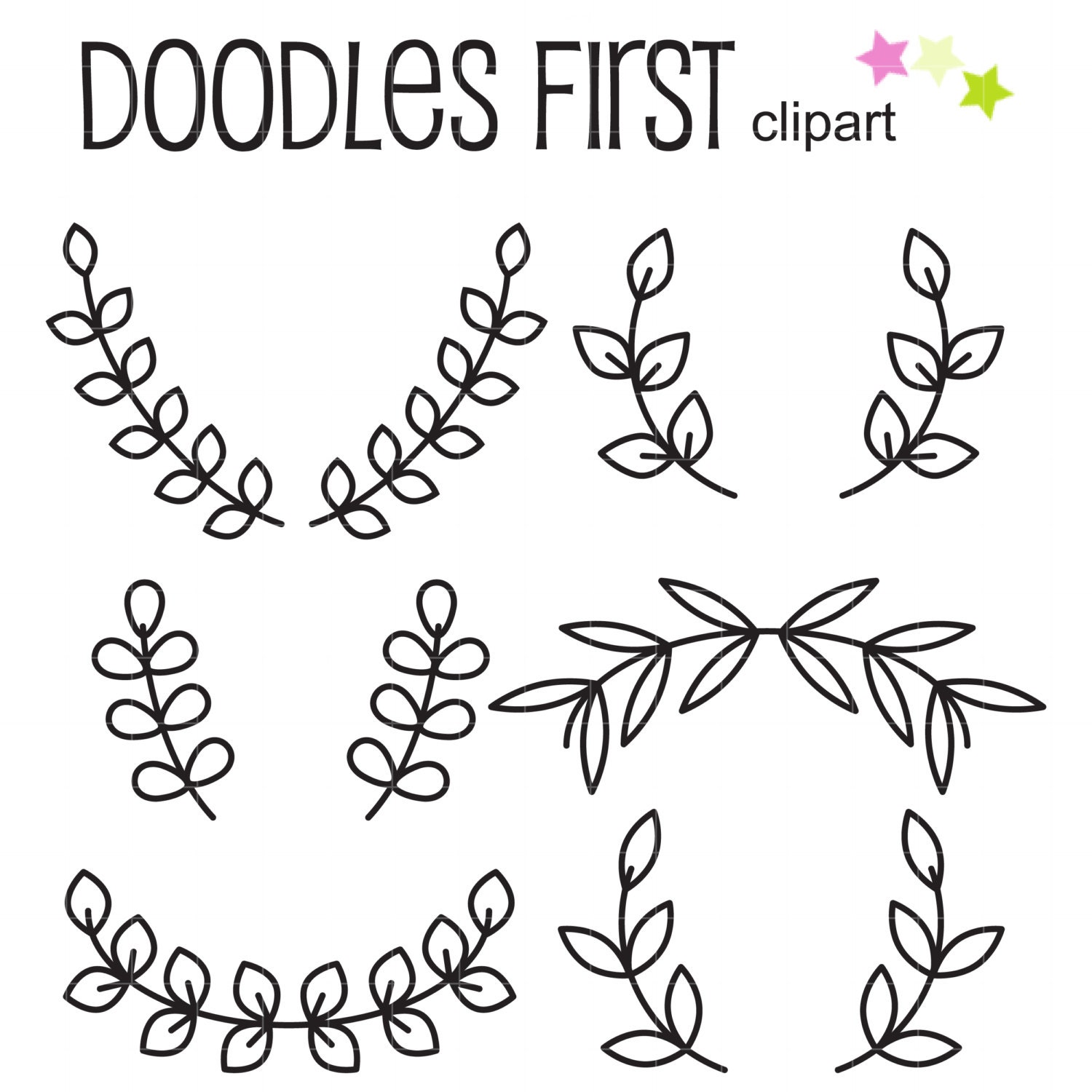 Leaf Flourishes Outline Clip Art for Scrapbooking Card Making