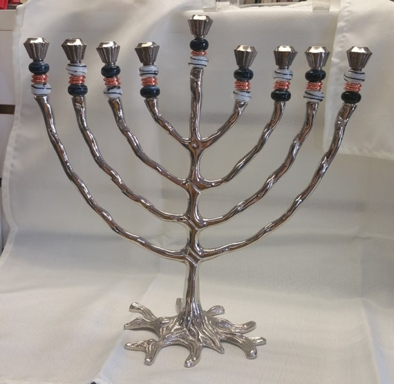 Pandora Bead Tree of Life Menorah in Black and White Colors.