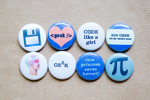 8 Geek buttons Set of 8 student gift by PricklyCactusCollage