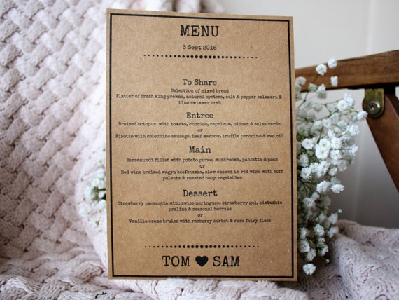 Handmade Menus by MatildaPullinDesigns on Etsy