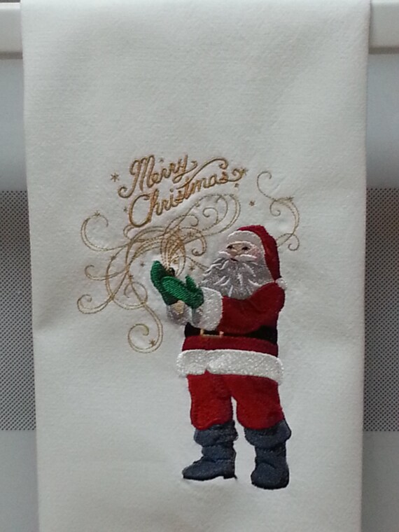 Machine Embroidered Santa/Merry Christmas Santa Embroidered