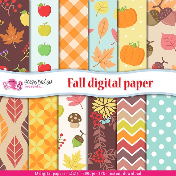 Fall digital paper. Autumn digital paper leaves pattern Fall