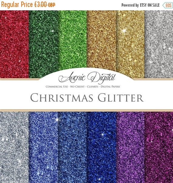 SALE Christmas Glitter Digital Paper. Scrapbook by AvenieDigital