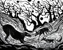 Unique fox woodcut related items | Etsy