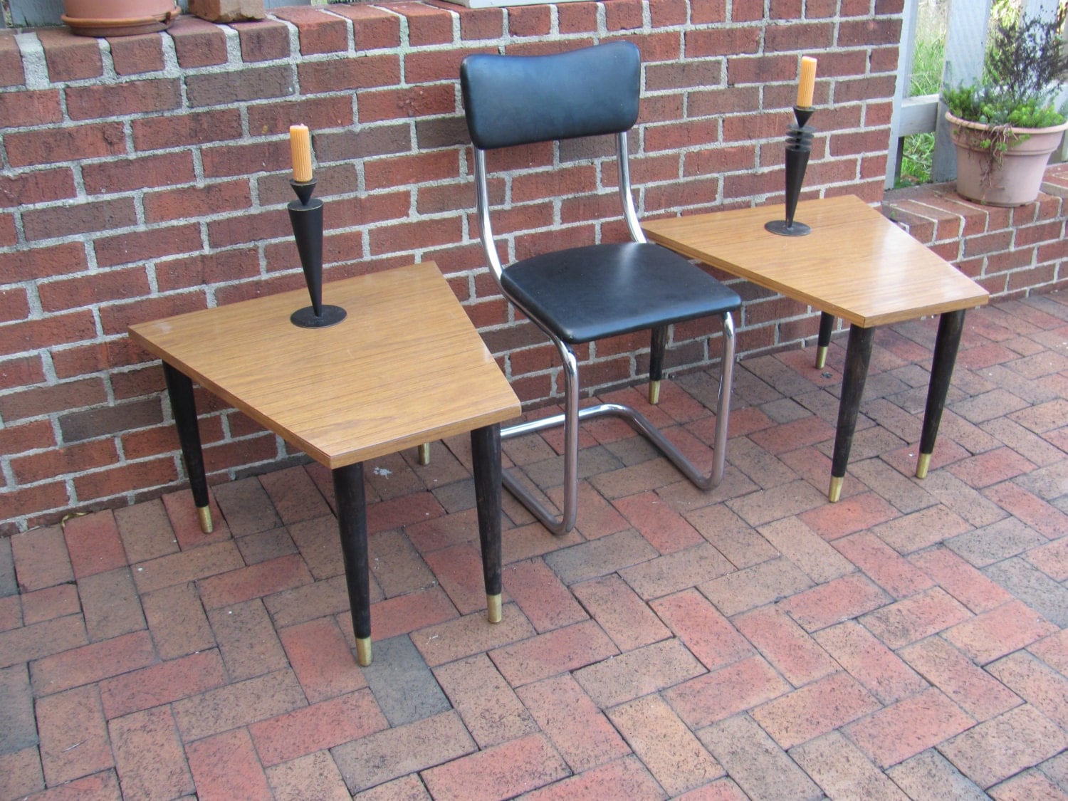 Pair of Mid Century Modern Trapezoidal Angular End or Bunching Cocktail ...