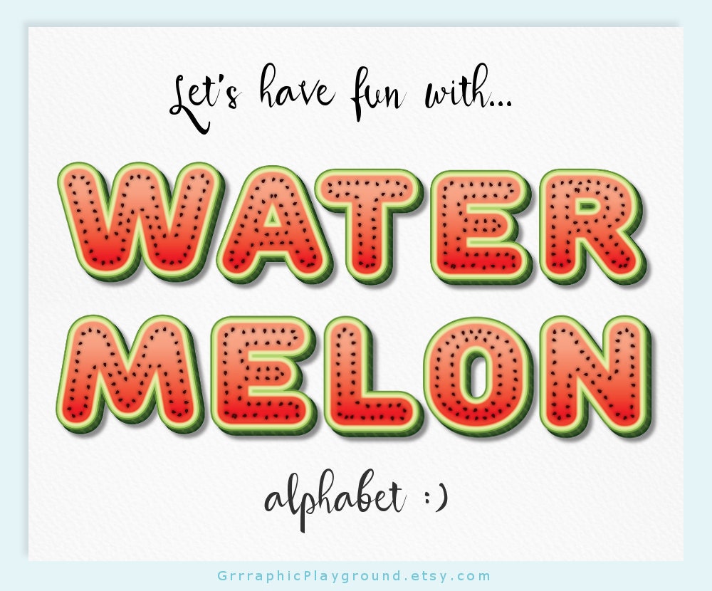 Watermelon Digital Alphabet / Clip Art Letters Numbers